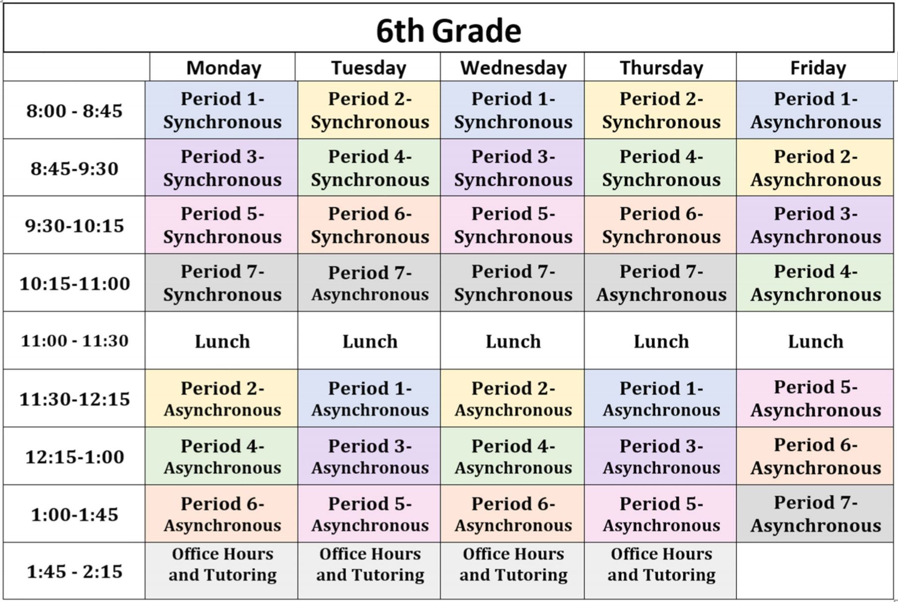 6th Grade DL Schedule Aug 2020 Great Hearts Trivium Prep Serving 